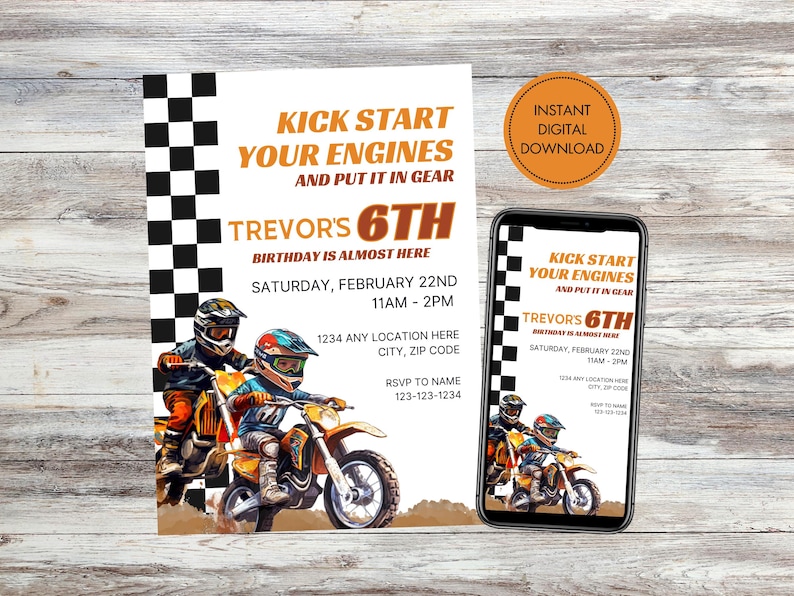 Editable Motocross Birthday Invitation, Digital Download, Dirt Bike ...