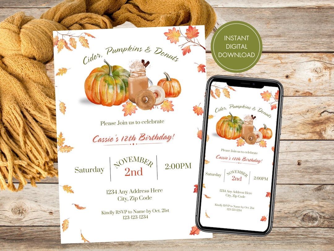Editable Cider and Donuts Birthday Invitation. Digital Download. Kids ...