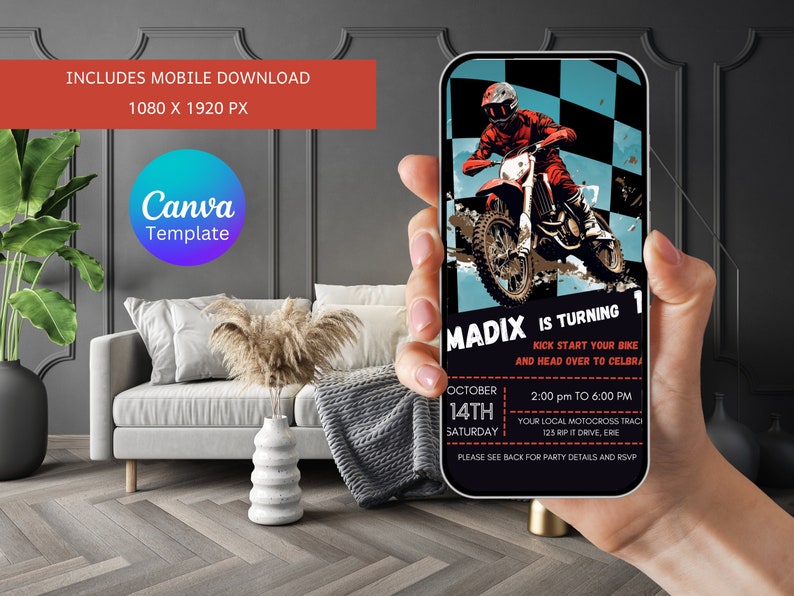 Editable Red Motocross Birthday Invitation. Digital Download. Dirt Bike ...
