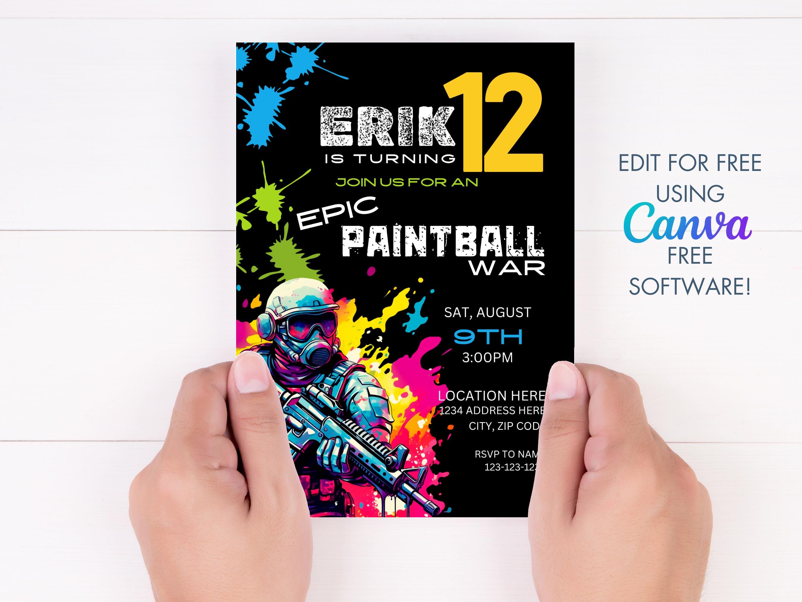 Editable Paintball Birthday Invitation. Digital Download. Teen ...