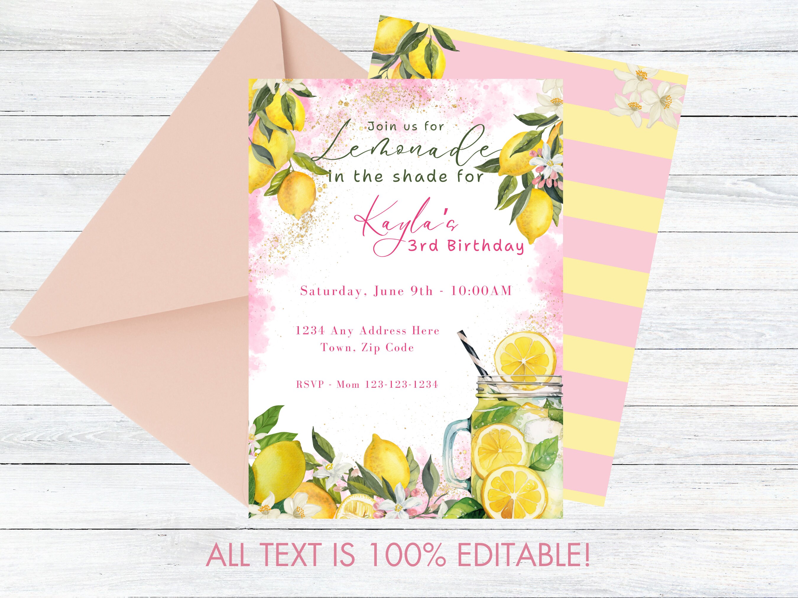 Editable Lemonade in the Shade Birthday Invite. Lemon Birthday Invite ...
