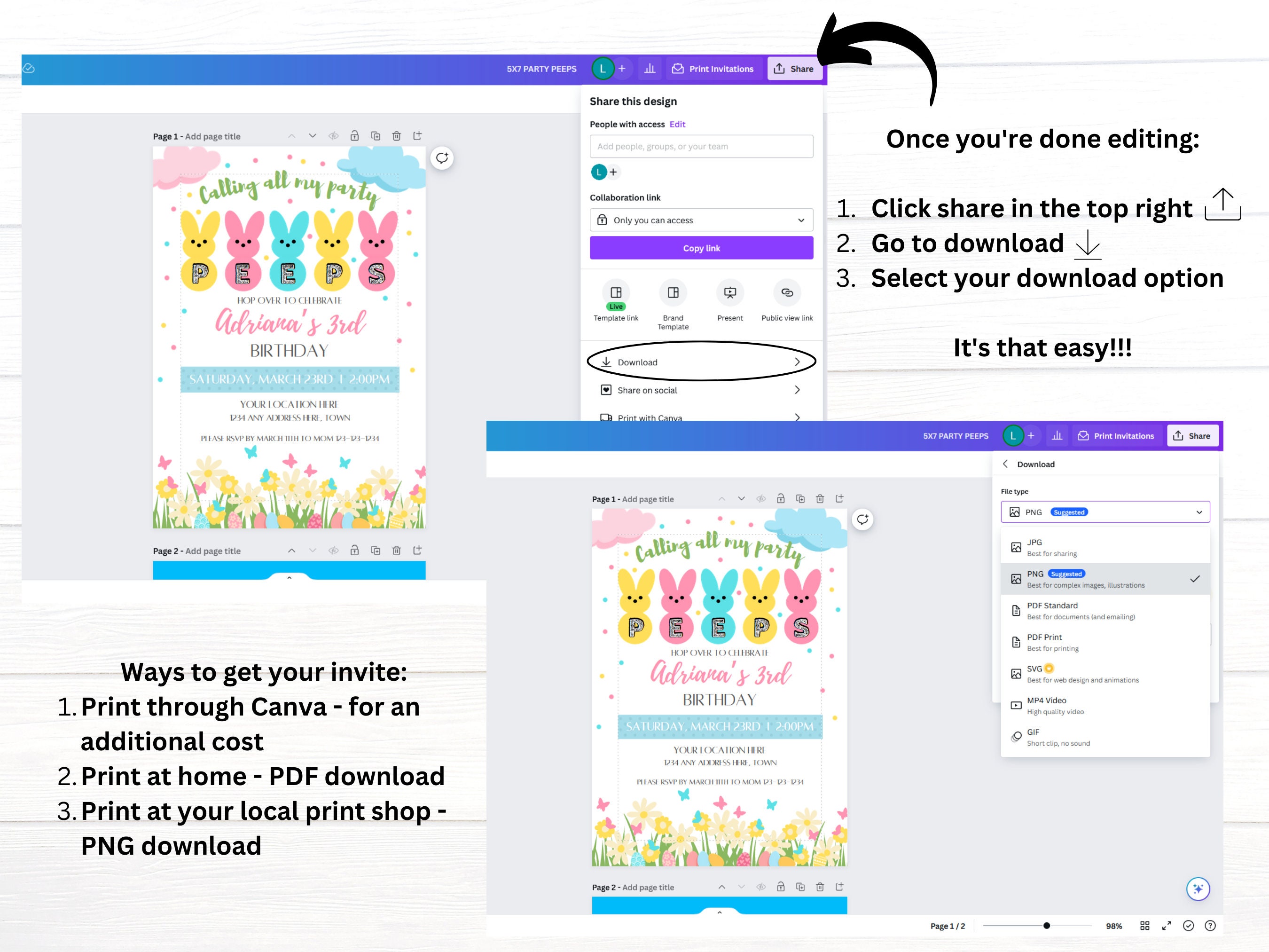 Editable Peeps Birthday Invitation. Digital Download. Easter Peeps ...