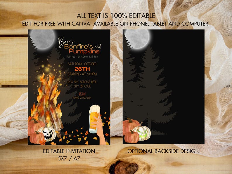 Editable Bonfire Party Invitation. Digital Download. Beers, Bonfires ...