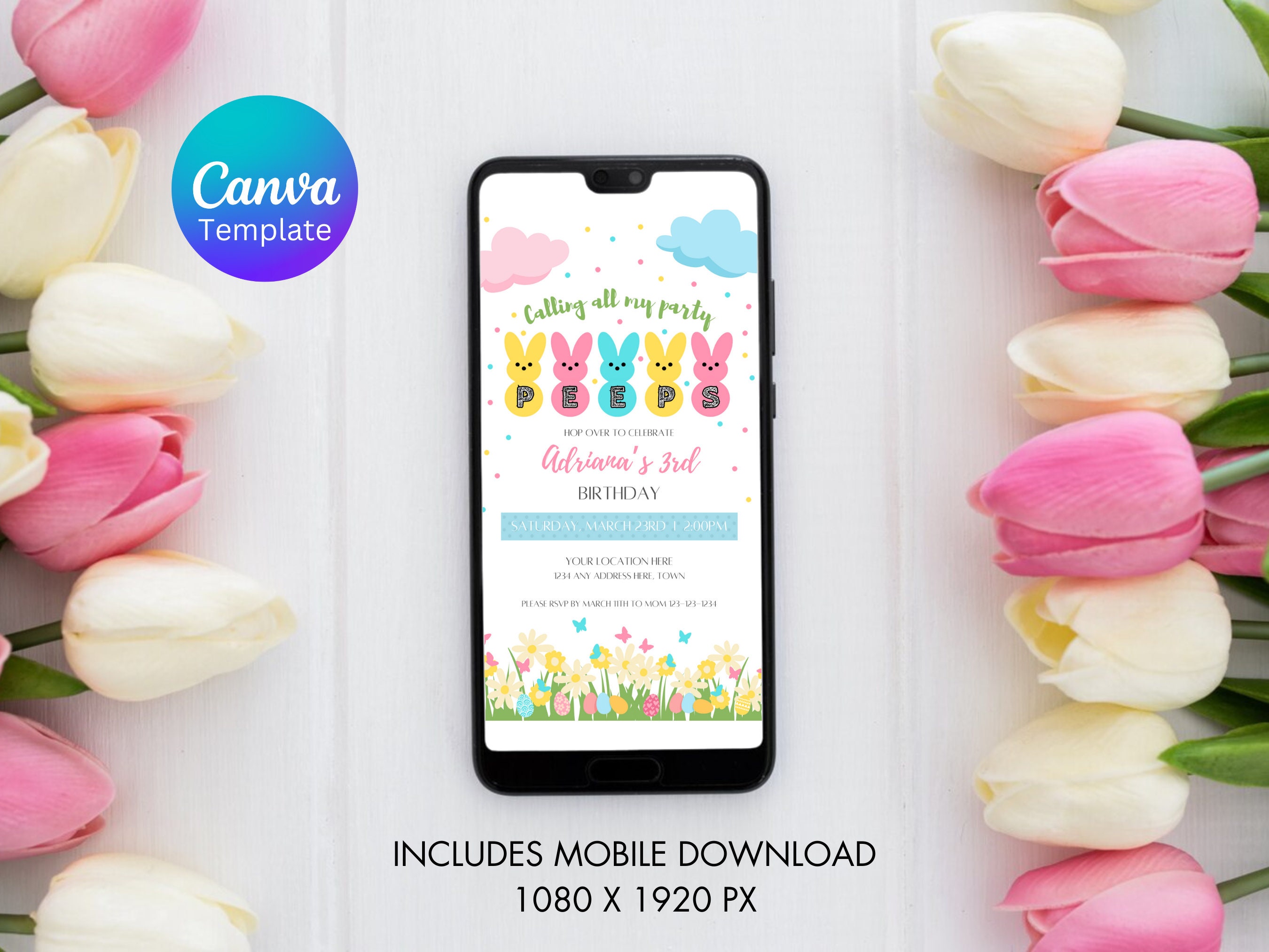 Editable Peeps Birthday Invitation. Digital Download. Easter Peeps ...