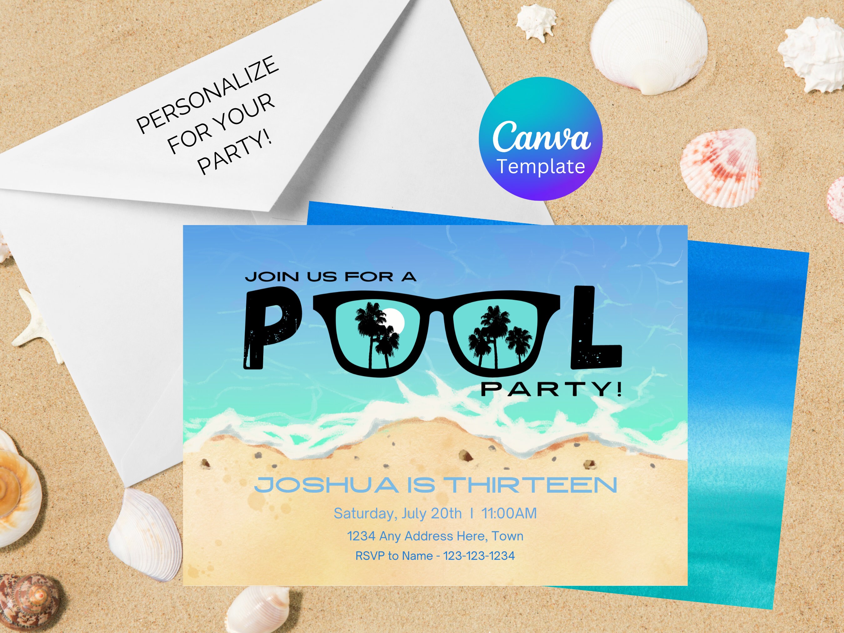 Editable Pool Party Birthday Invitation. Digital Download. Beach Theme ...