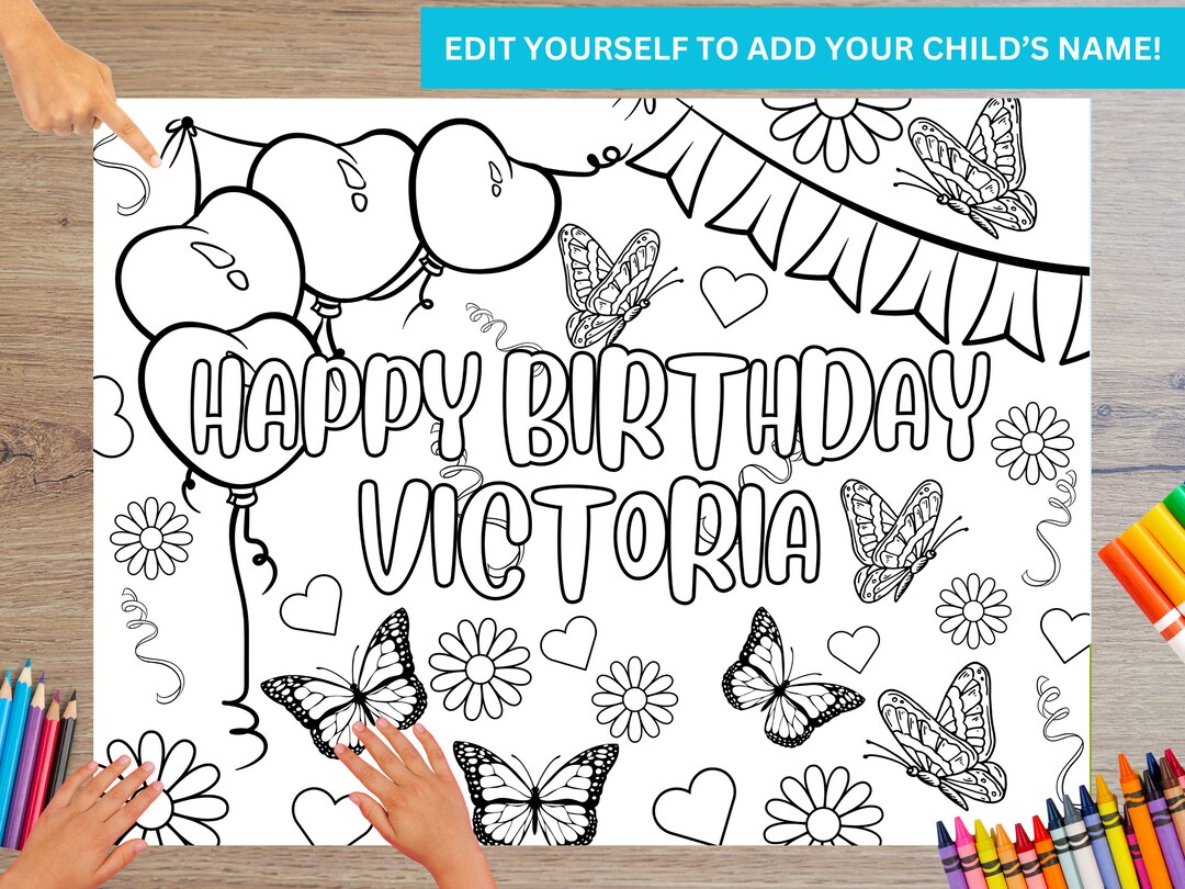 Personalized Giant Birthday Coloring Poster Digital Download. Butterfly ...