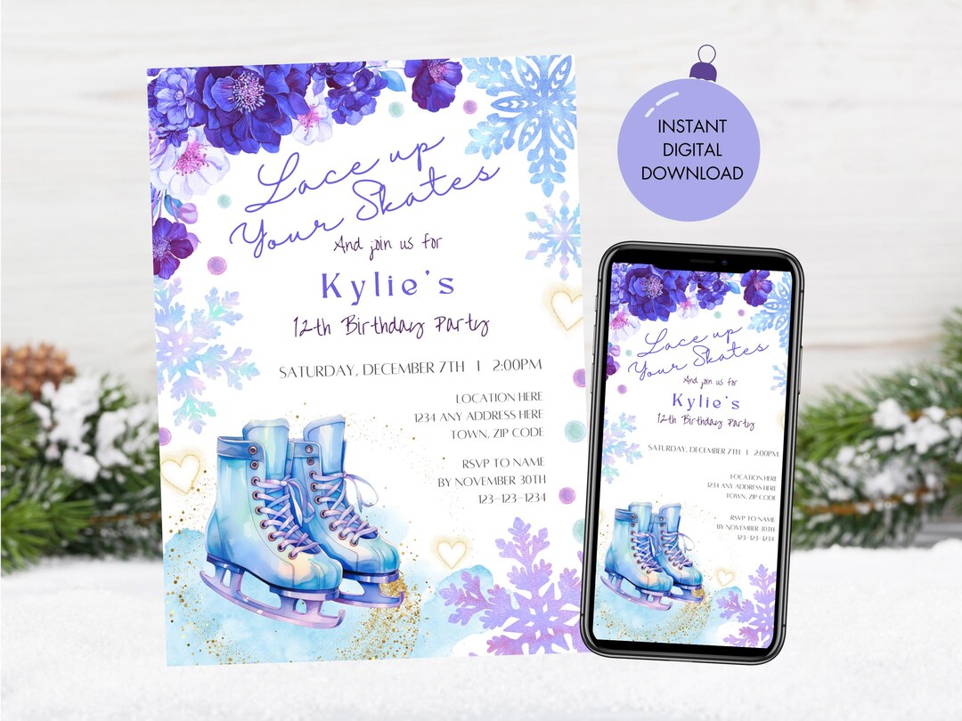 Editable Ice Skating Birthday Invitation. Digital Download. Lace up Your Skates Birthday Invite ...
