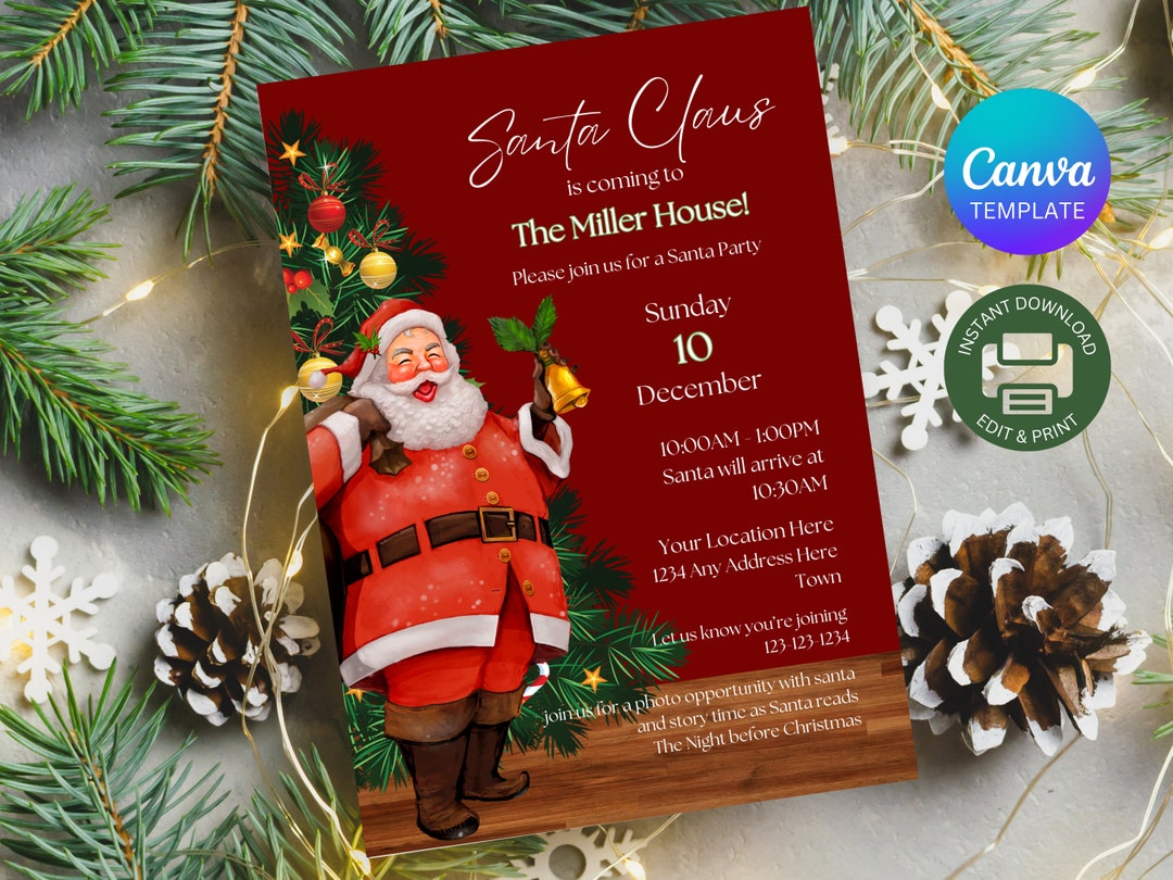 Editable Santa Party Invitation. Digital Download. Santa Clause ...
