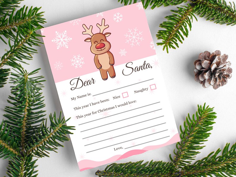 Printable Reindeer Santa Letter. Digital Download. Pink or - Etsy