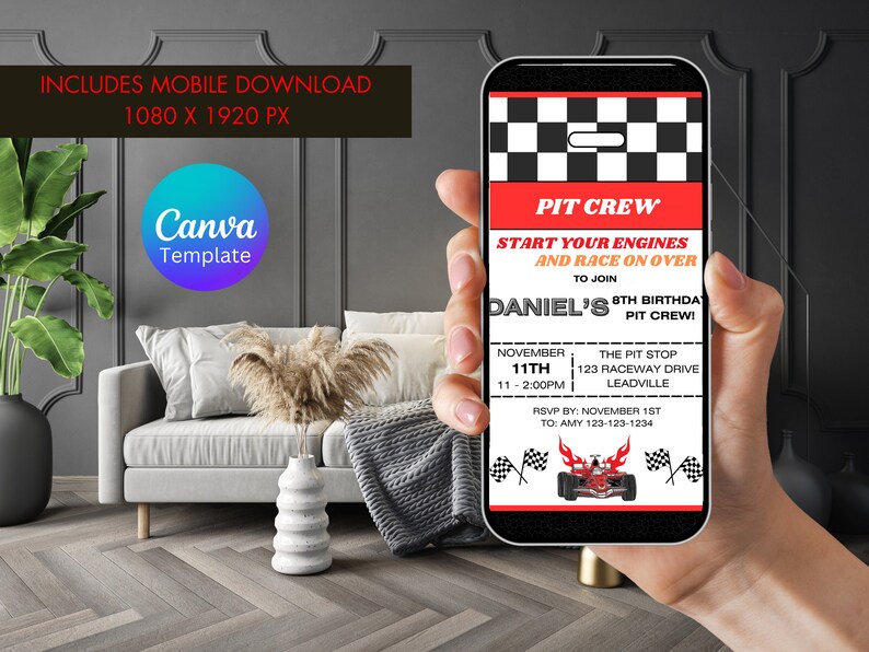 Editable Race Car Birthday Invitation. Digital Download. Pit Pass ...