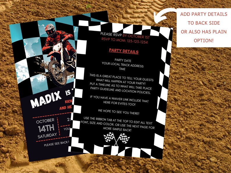 Editable Red Motocross Birthday Invitation. Digital Download. Dirt Bike ...
