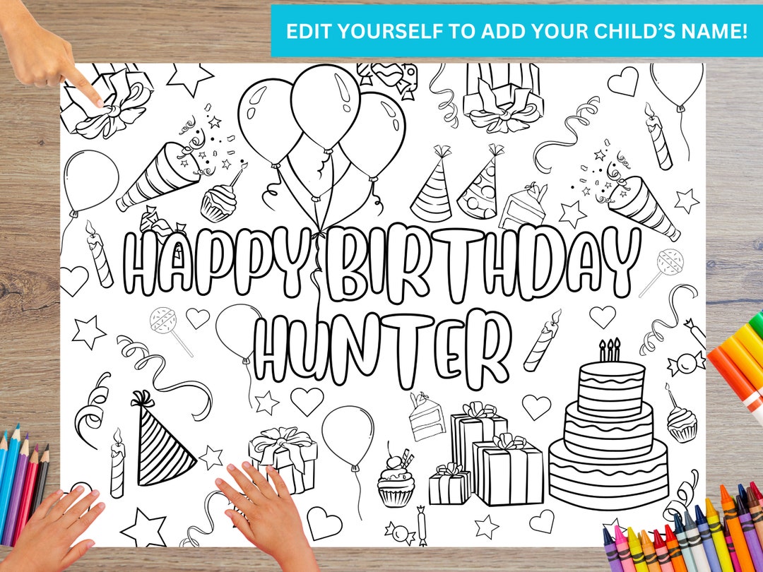 Personalized Giant Birthday Coloring Poster Digital Download. - Etsy