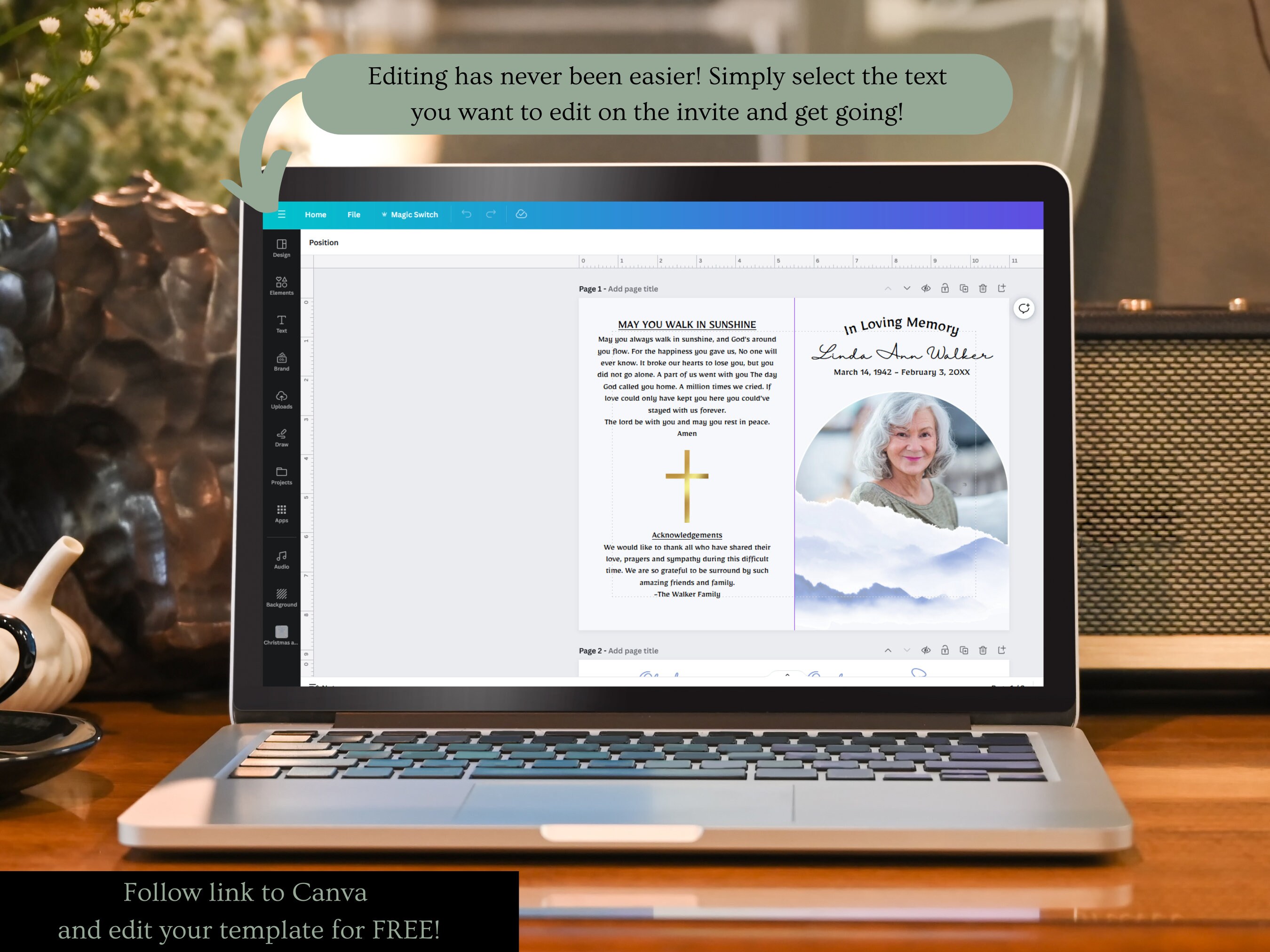 Editable Funeral Program. Printable Celebration of Life - Etsy