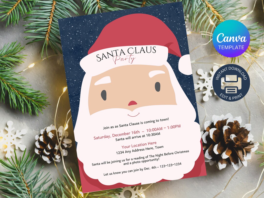 Editable Santa Clause Party Invitation. Digital Download. Santa ...