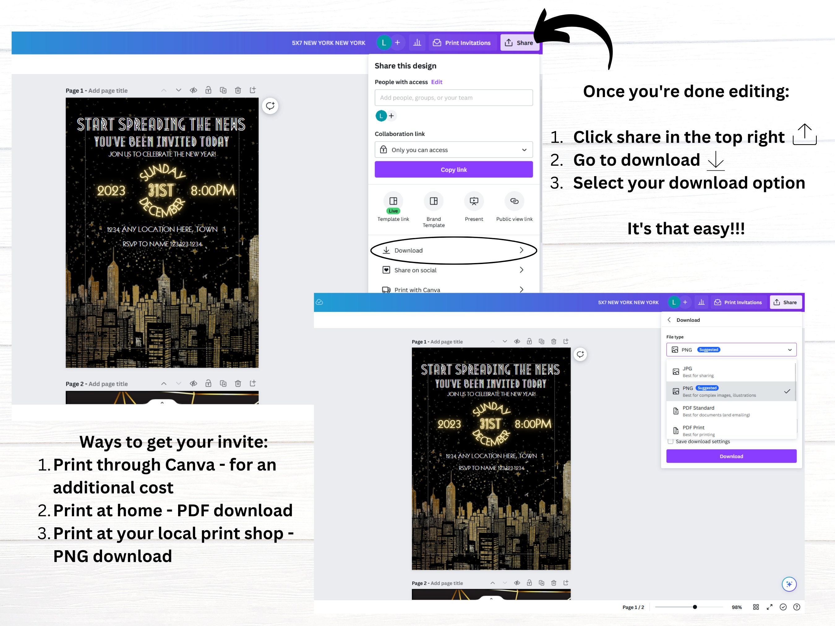 Editable New Year's Invitation New York. Digital Download. New York New ...