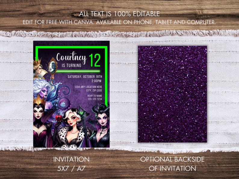 Editable Villains Birthday Invitation, Digital Download, Fairy Tale ...