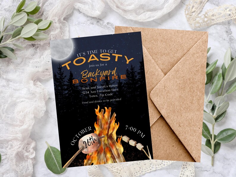 Editable Bonfire Party Invitation. Digital Download. Bonfire Birthday ...