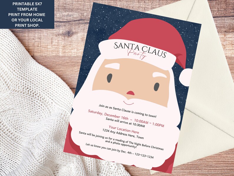 Editable Santa Clause Party Invitation. Digital Download. Santa ...