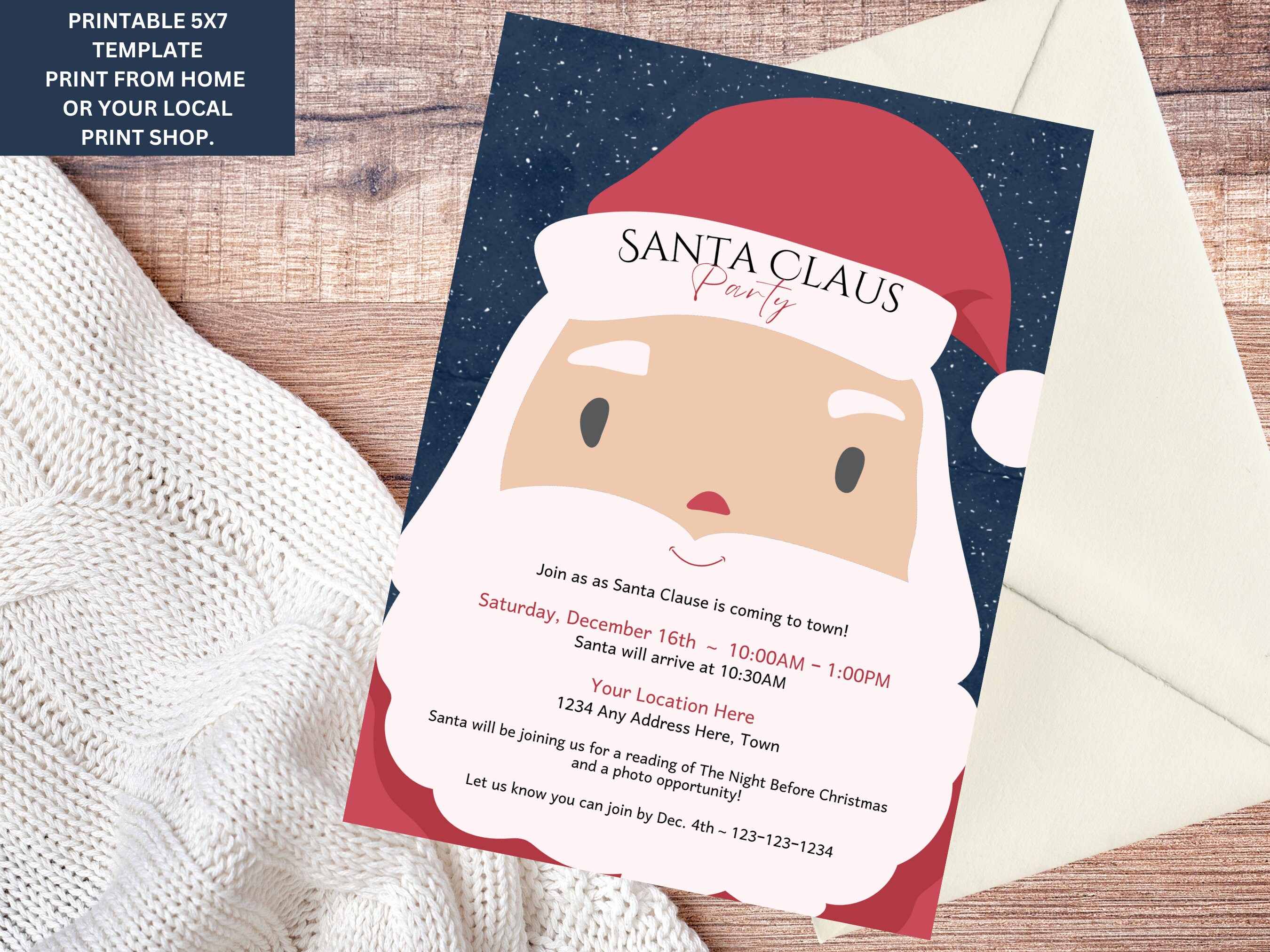 Editable Santa Clause Party Invitation. Digital Download. Santa ...