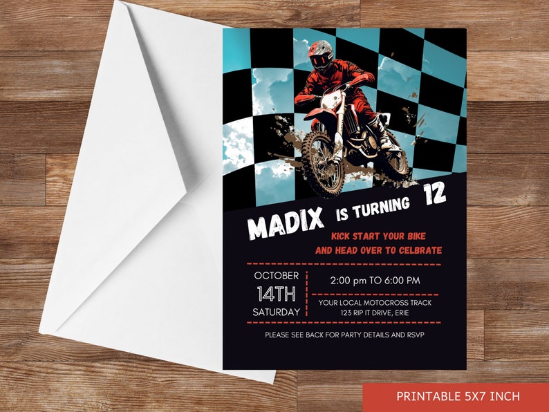 Editable Red Motocross Birthday Invitation. Digital Download. Dirt Bike ...