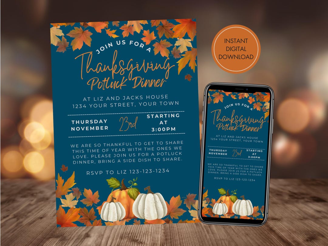 Editable Thanksgiving Potluck Dinner Invitation. Digital Download. Fall ...
