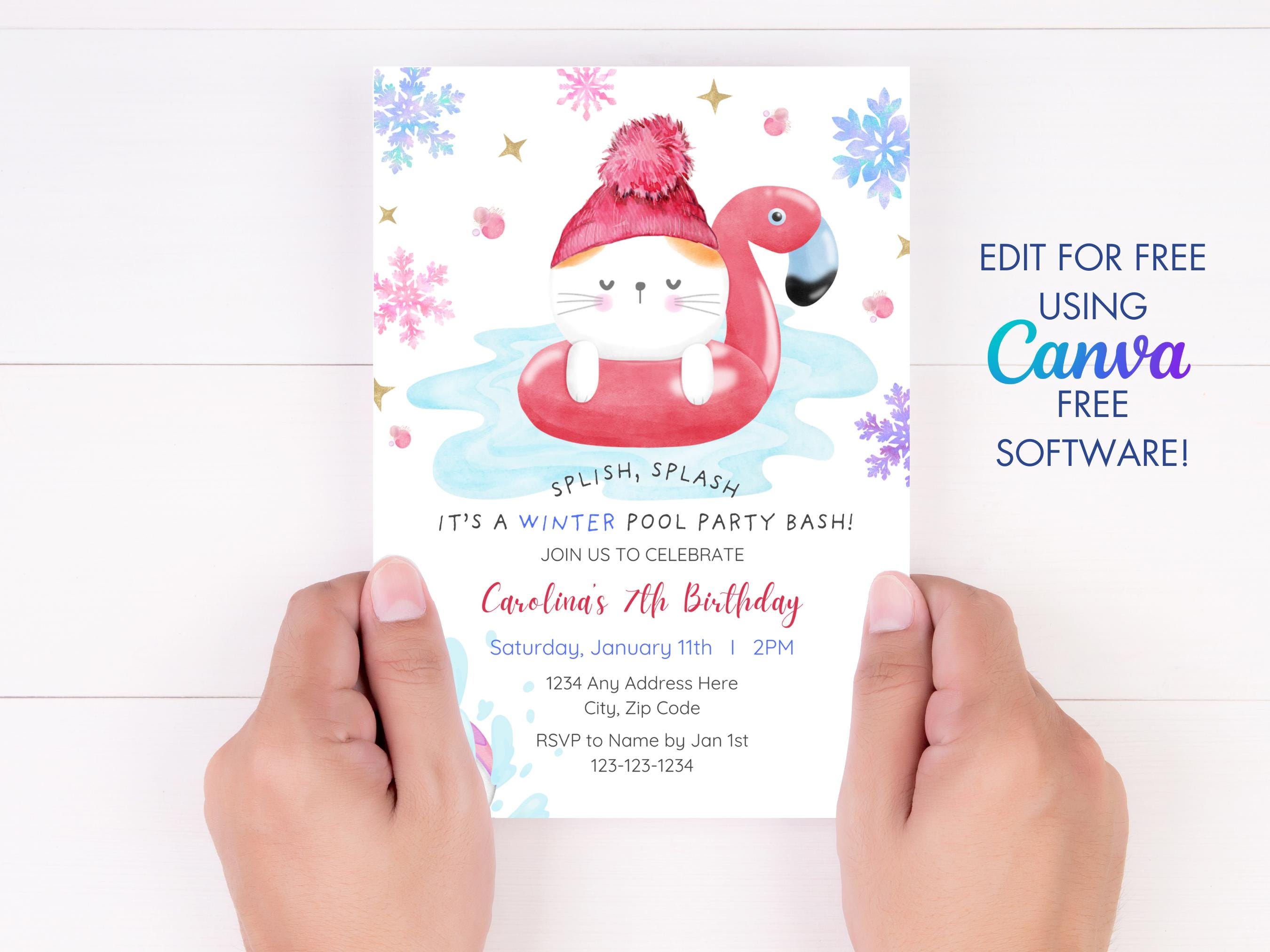 Editable Winter Pool Party Birthday Invitation. Digital Download. Girls ...
