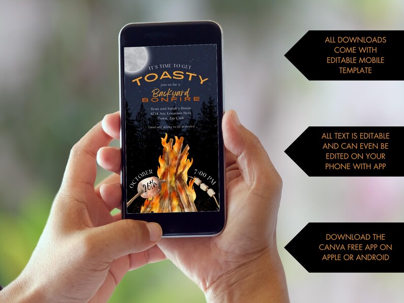 Editable Bonfire Party Invitation. Digital Download. Bonfire Birthday ...