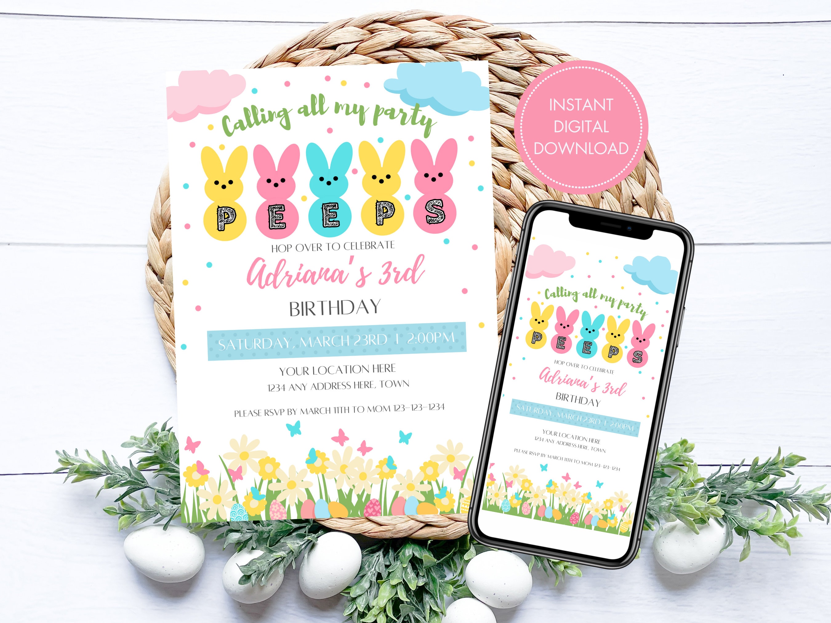 Editable Peeps Birthday Invitation. Digital Download. Easter Peeps ...