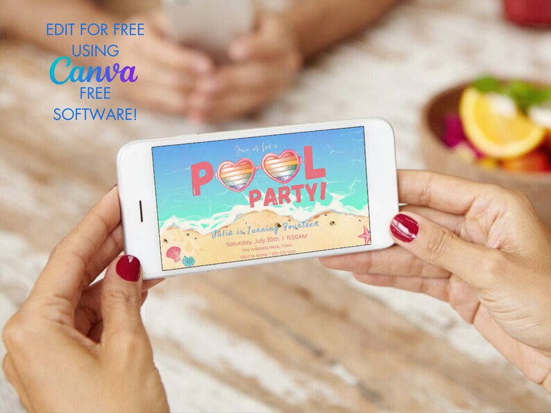 Editable Pool Party Birthday Invitation. Digital Download. Beach Theme ...