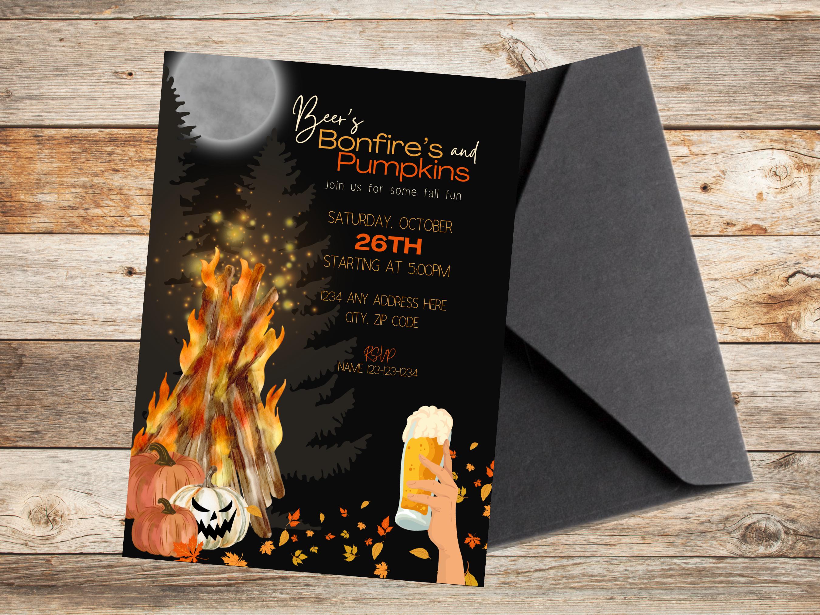 Editable Bonfire Party Invitation. Digital Download. Beers, Bonfires ...