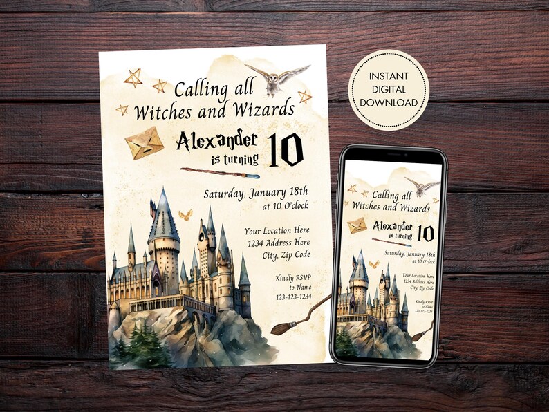 Editble Wizarding World Birthday Invitation, Digital Download. Magical ...
