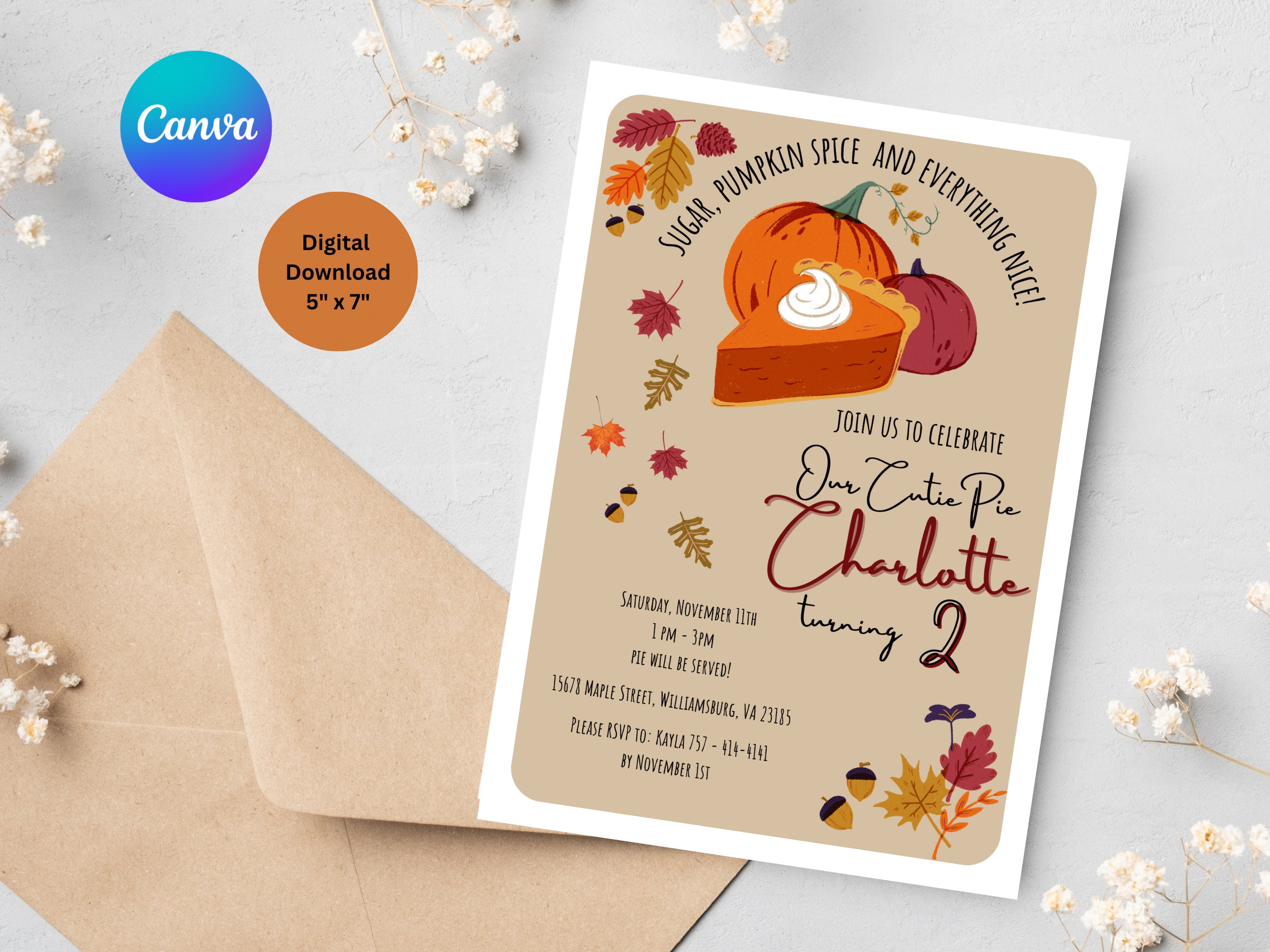 Editable Cutie Pie Birthday Invitation Digital Download. Thanksgiving ...