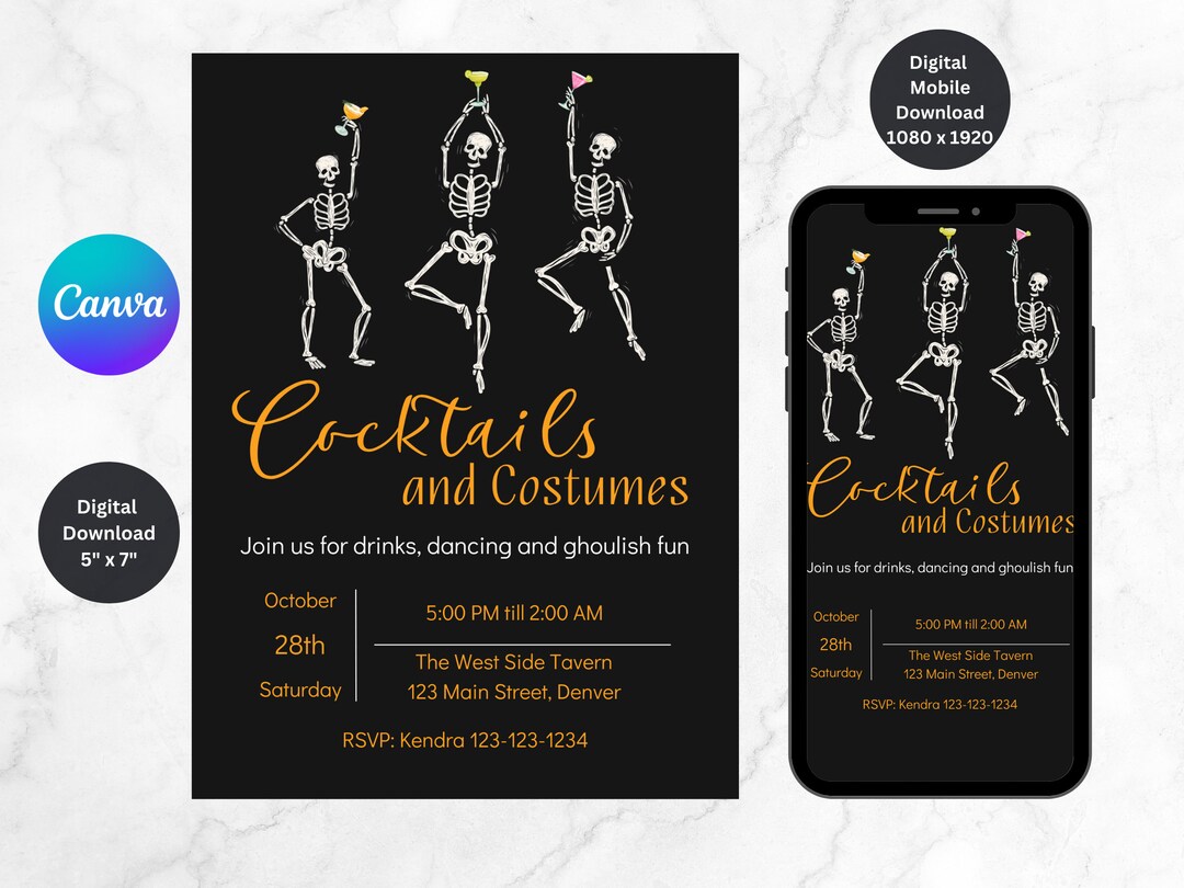 Editable Halloween Party Invitation Digital Download. Skeleton ...