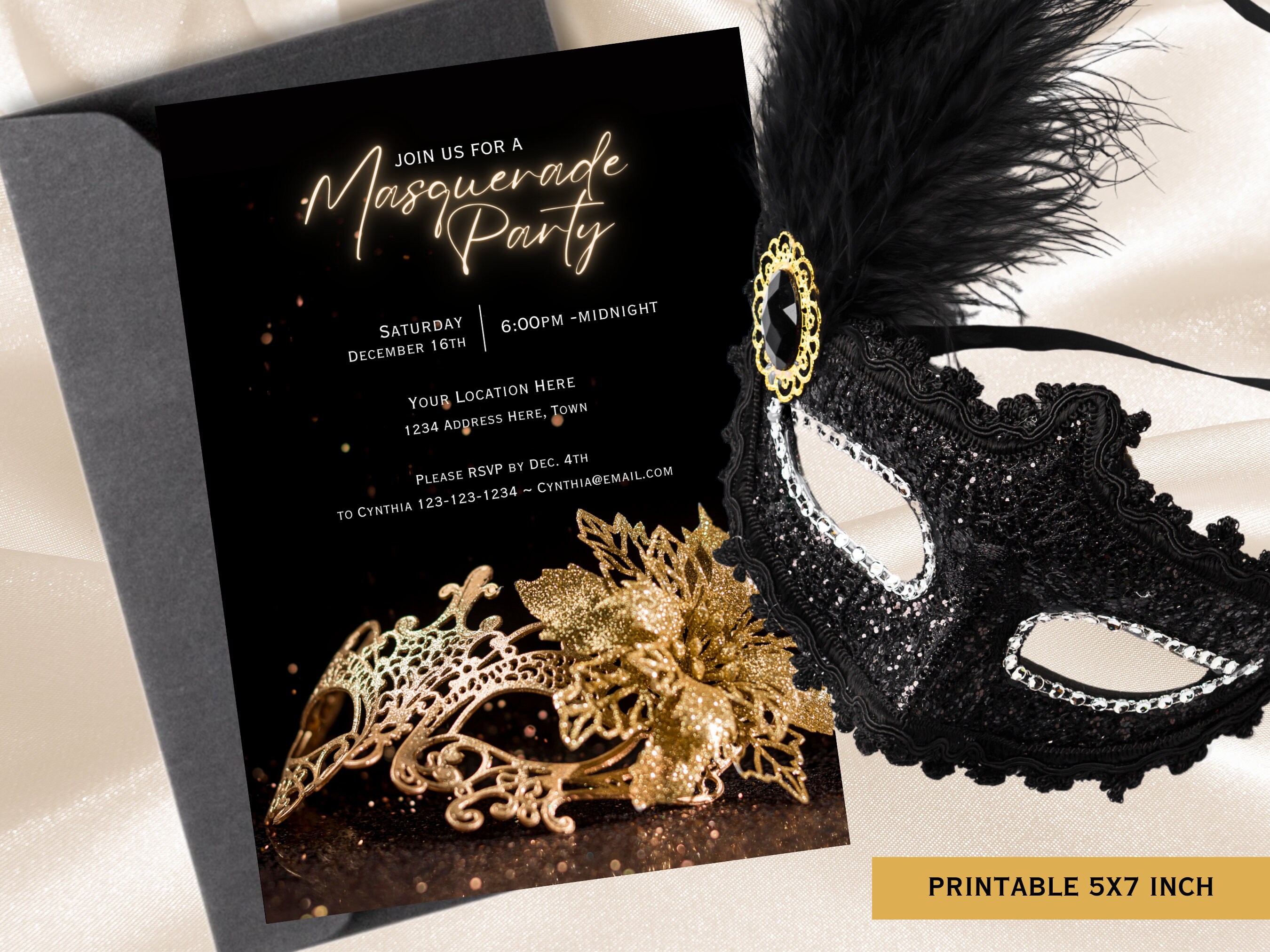 Editable Masquerade Party Invitation. Digital Download. Gold Masquerade ...