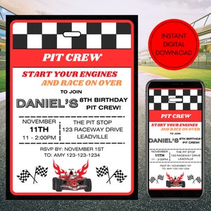 Editable Race Car Birthday Invitation. Digital Download. Pit Pass ...