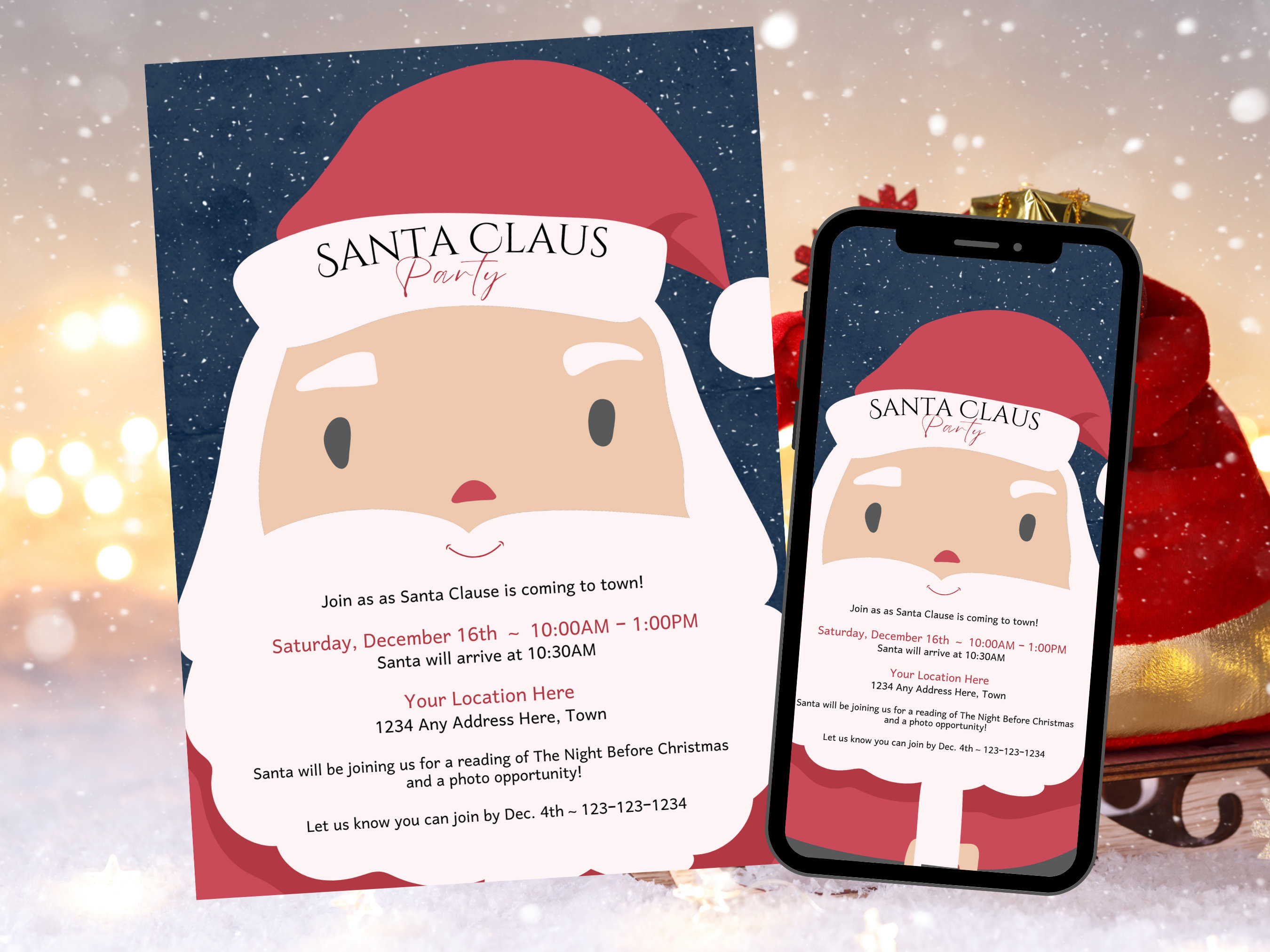 Editable Santa Clause Party Invitation. Digital Download. Santa ...