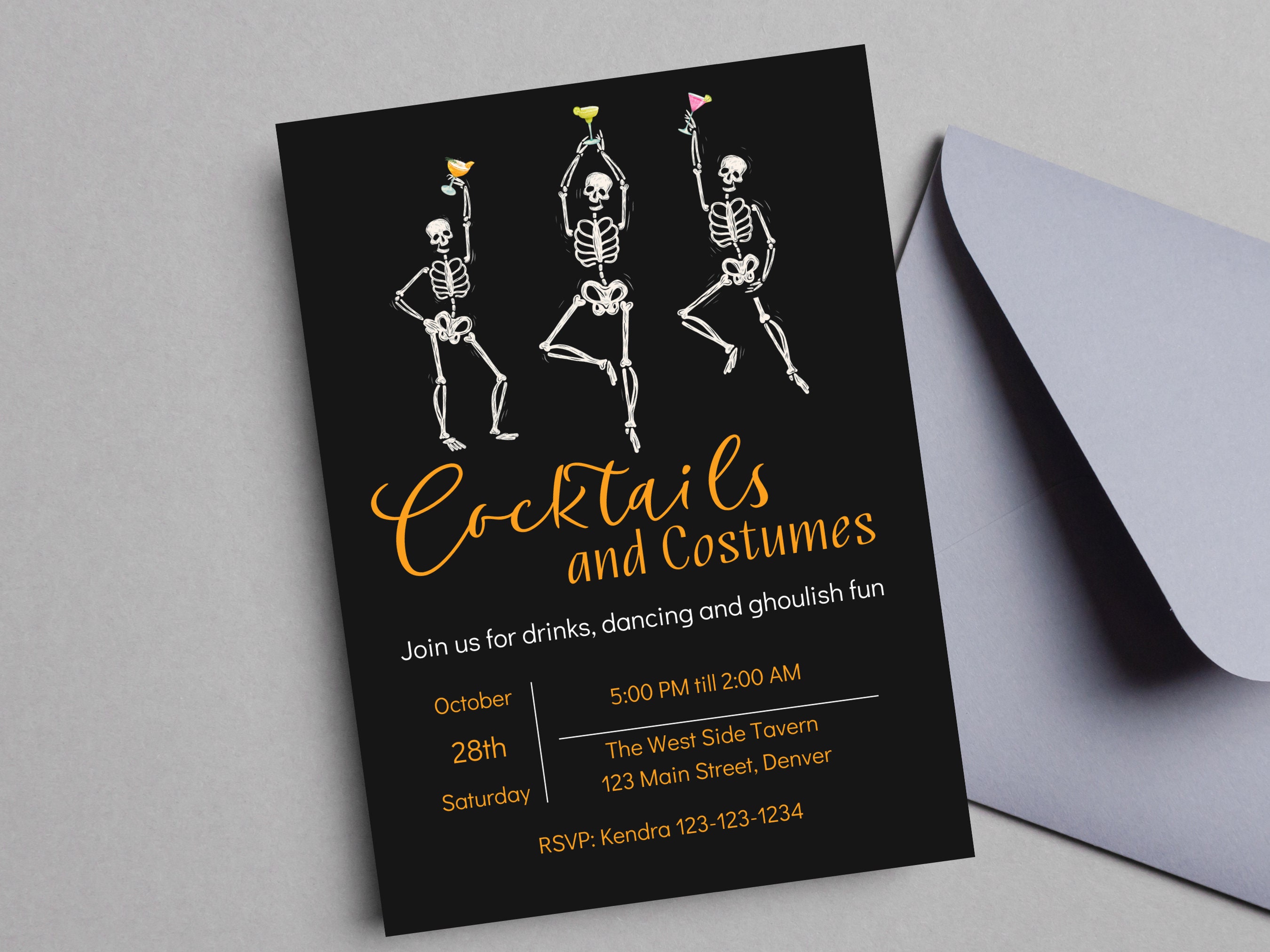 Editable Halloween Party Invitation Digital Download. Skeleton ...