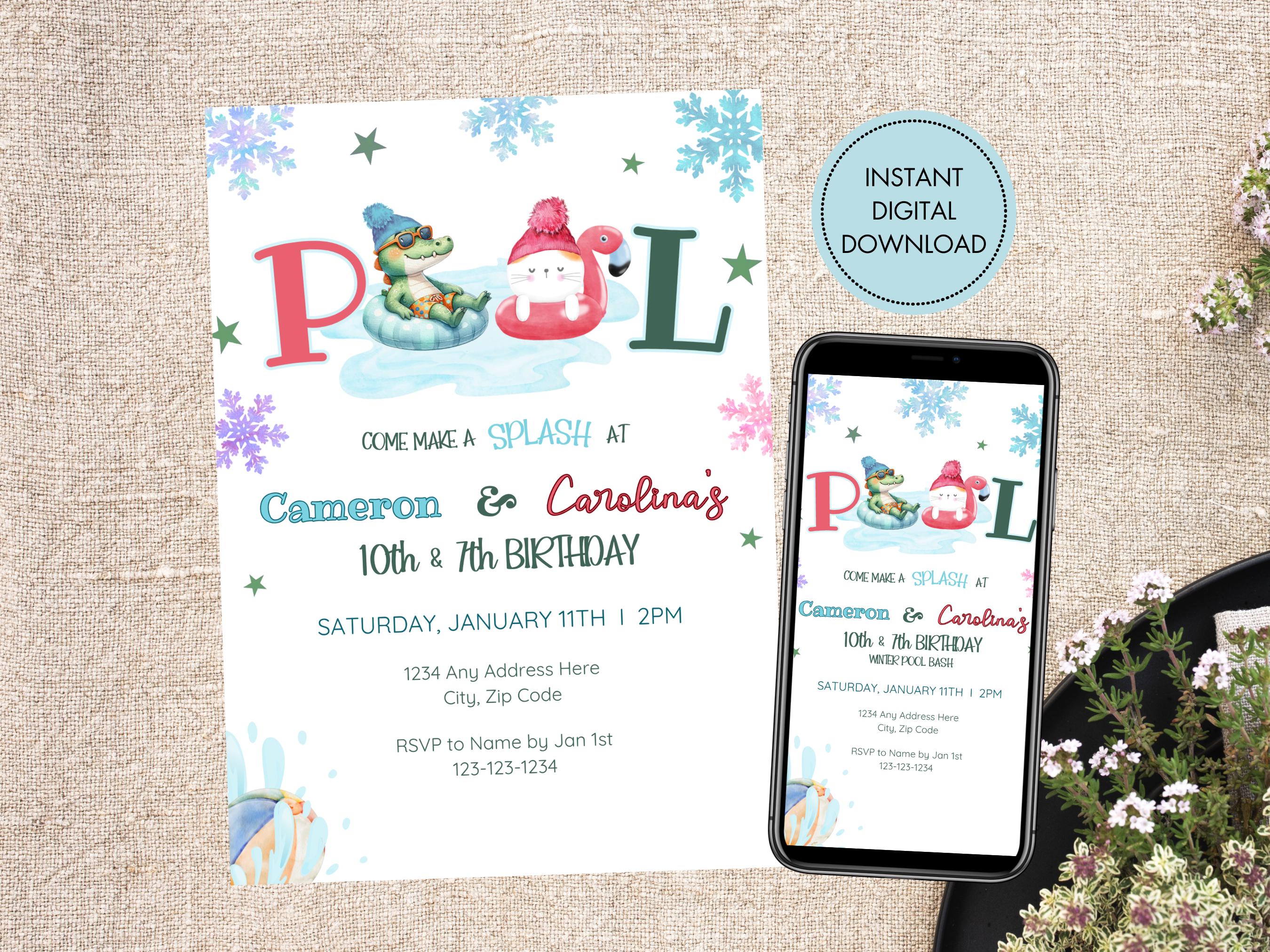 Editable Winter Pool Party Birthday Invitation. Digital Download ...