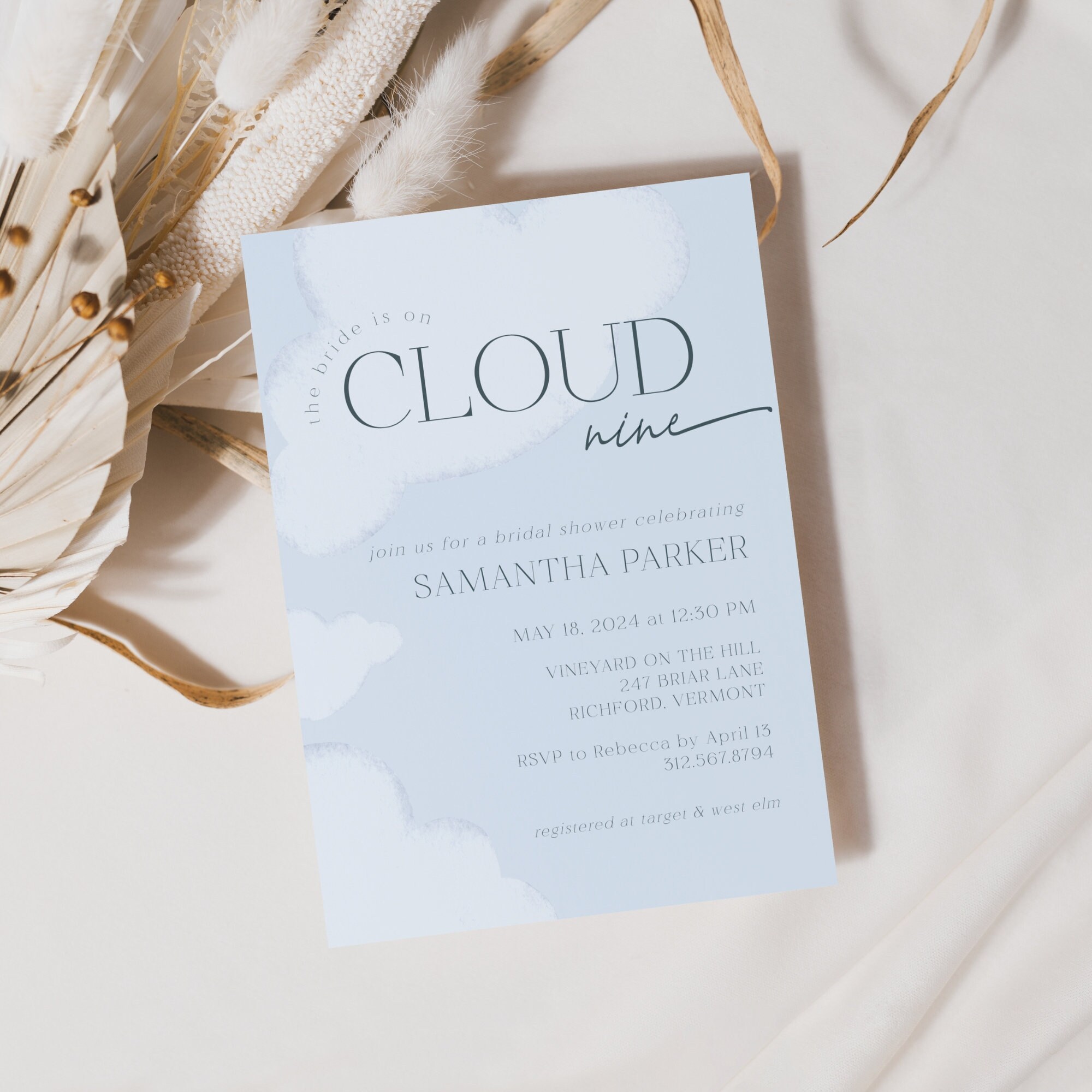 On Cloud Nine Bridal Shower Invitation, Instant Download, Cloud Bridal Shower Theme, Printable ...