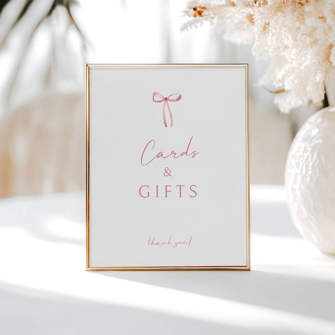 Pink Bow Cards and Gifts Table Sign Printable Template, Shower Decor ...