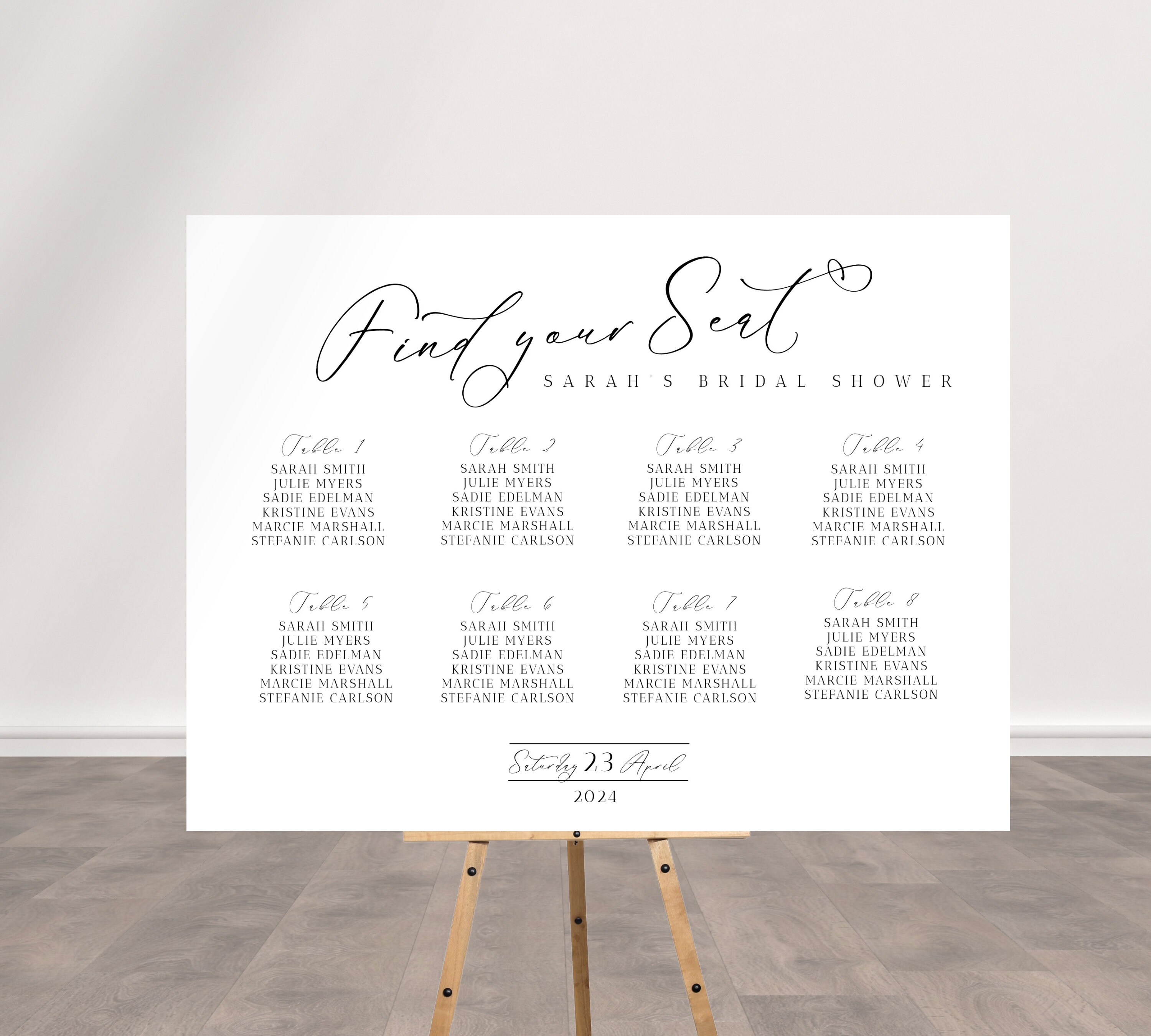Editable Seating Chart, Bridal Shower Table Assignment Sign, Find Your ...