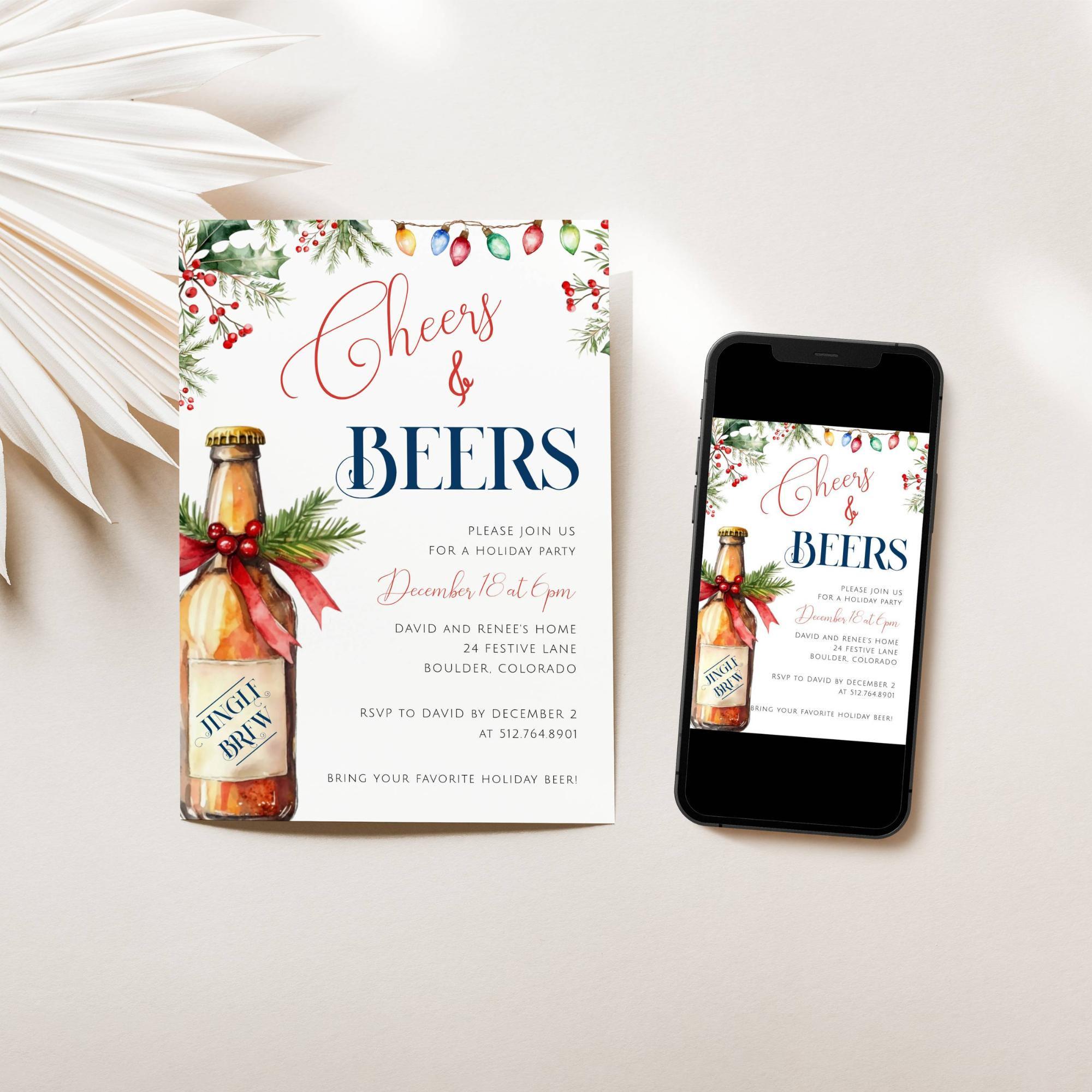 Christmas Beer Party Invite Template, Cheers and Beers Invite Digital ...