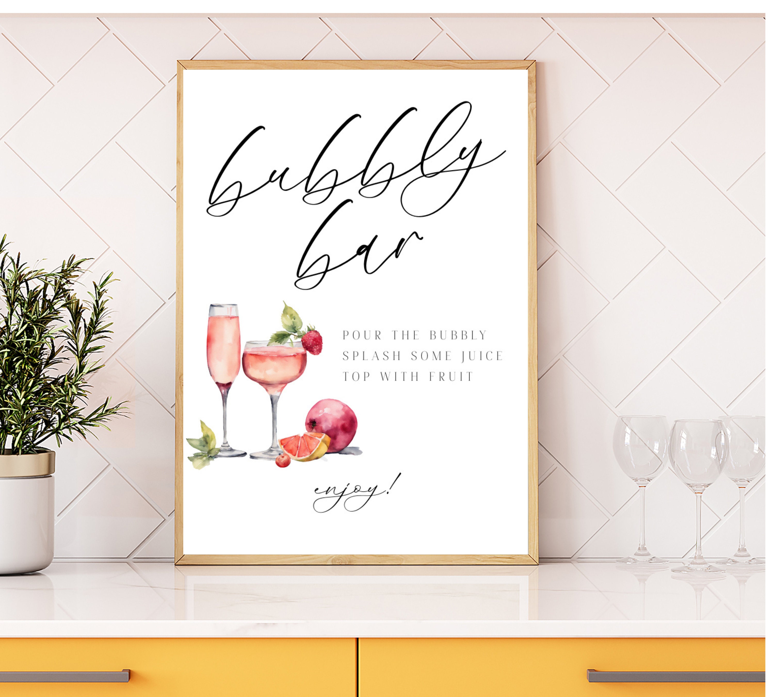 Bubbly Bar Sign, Mimosa Bar Sign Template, Bridal Shower Drink Sign ...