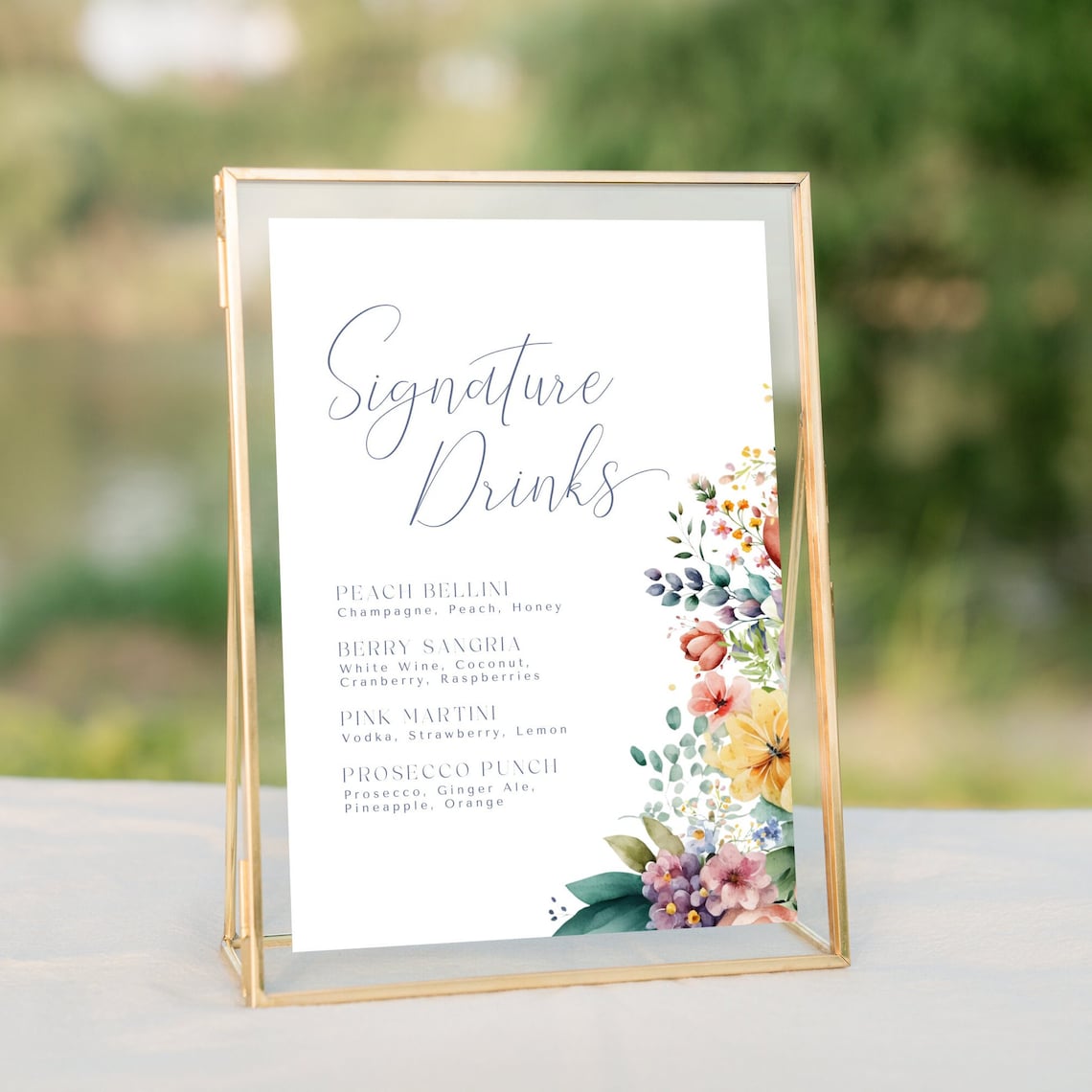 Drink Menu Sign Template, Bar Sign Wildflower, Cocktail Menu Sign ...