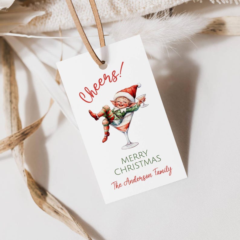 Cheers Gift Tags, Christmas Martini Gift Tag, Tipsy Elf Gift Tags ...