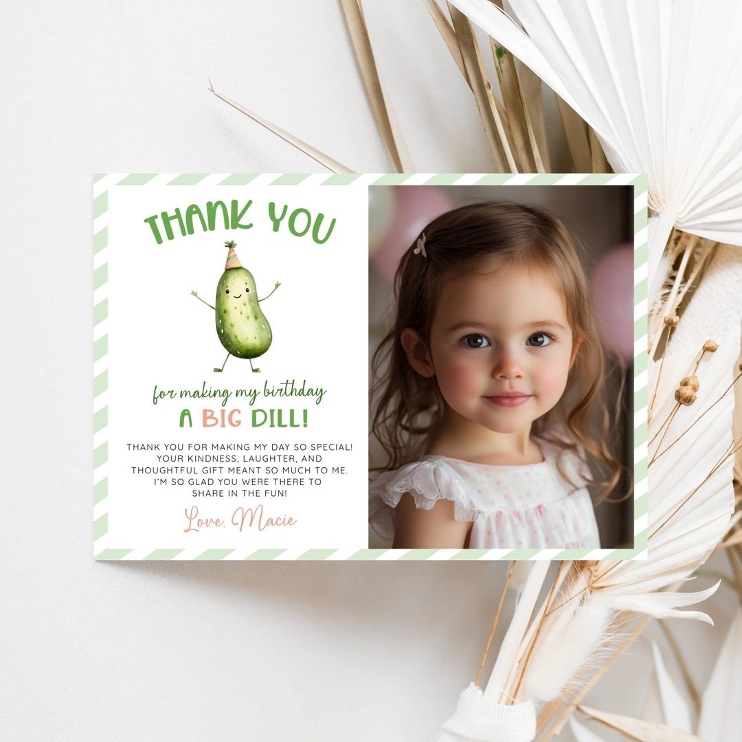 Pickle Birthday Thank You Card, Printable Thank You Editable, Dill ...