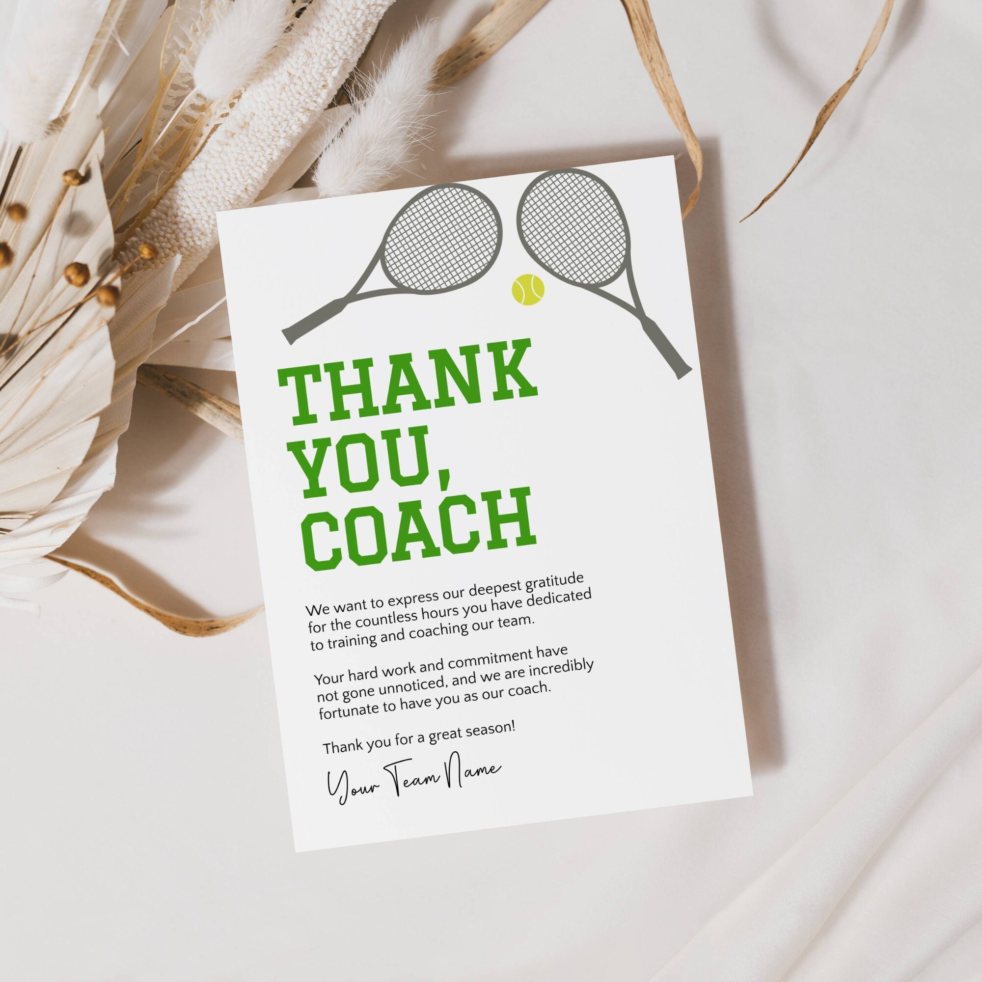 Tennis Coach Thank You Card Template, Editable Thank You Coach, Coach ...