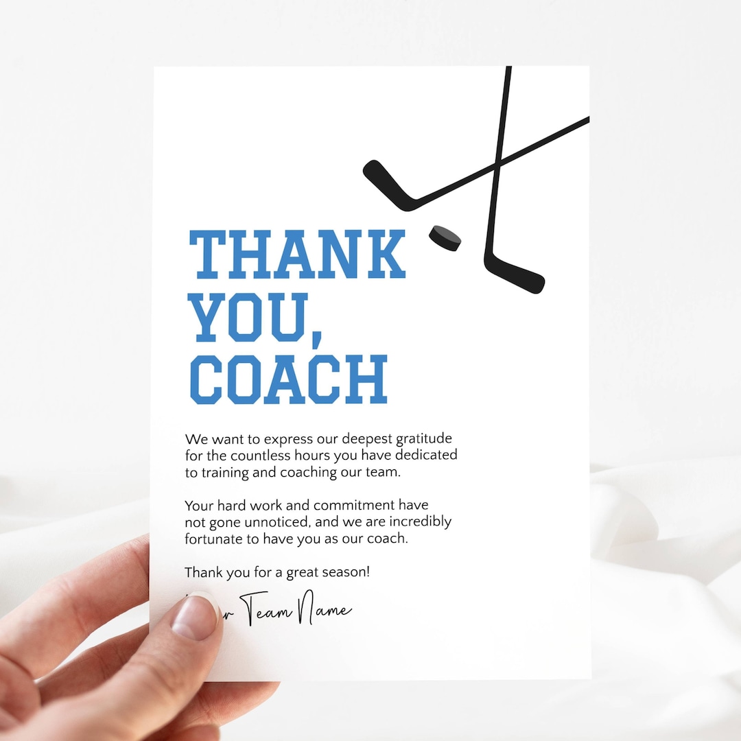 Hockey Coach Thank You Card Template, Coach Appreciation Gift, Thank ...