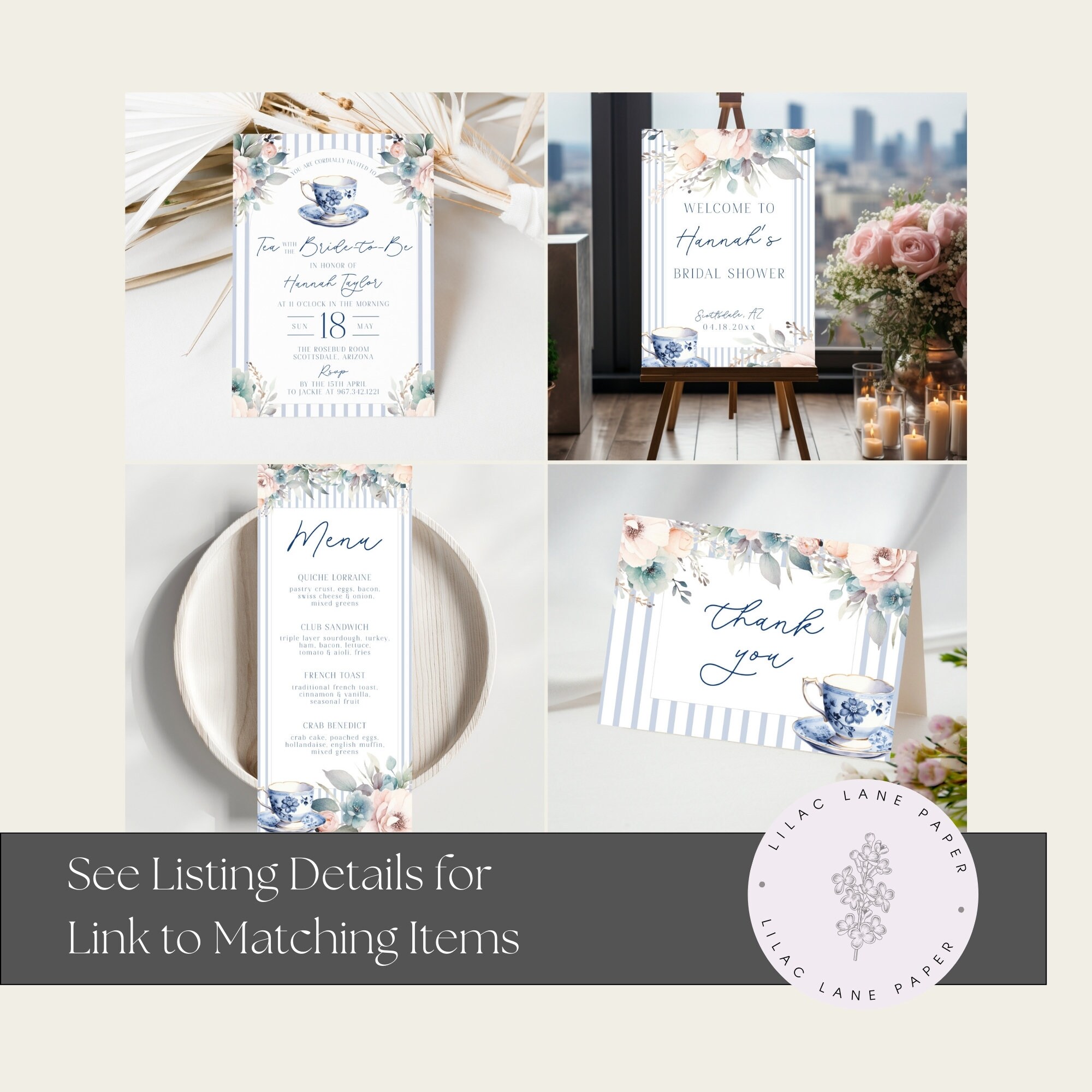 Tea Party Menu Template, Printable Menu Card, Bridal Shower Menu ...