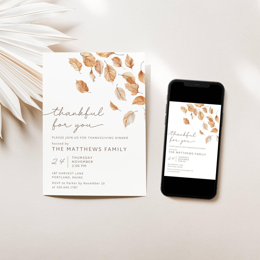 Thanksgiving Invitation Editable, Thankful for You Thanksgiving Digital ...